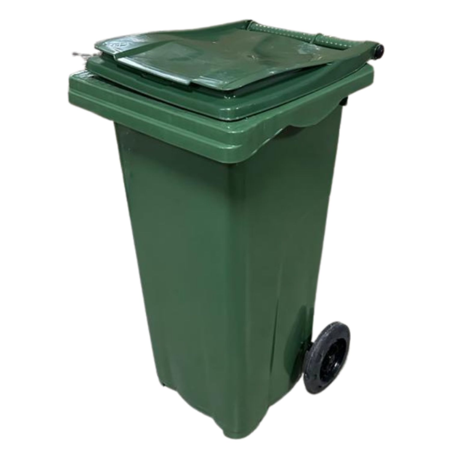 Tomberon din plastic cu roți din cauciuc, greu, 120 L verde